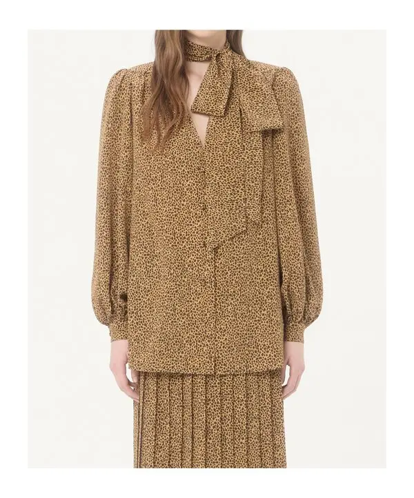 Valentino Garavani Crepe De Chine Shirt With Fauve Éclat Micromacula Print - Brown