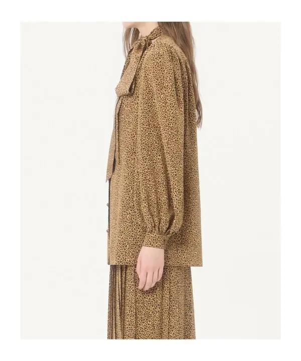 Valentino Garavani Crepe De Chine Shirt With Fauve Éclat Micromacula Print - Brown