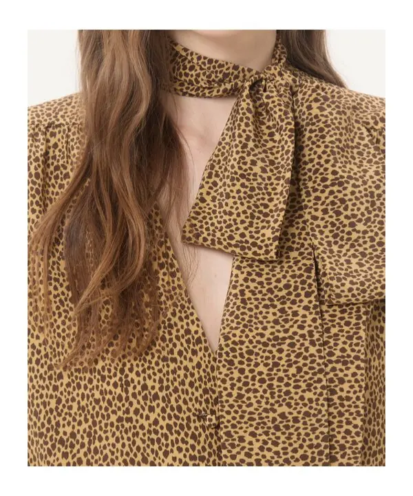 Valentino Garavani Crepe De Chine Shirt With Fauve Éclat Micromacula Print - Brown