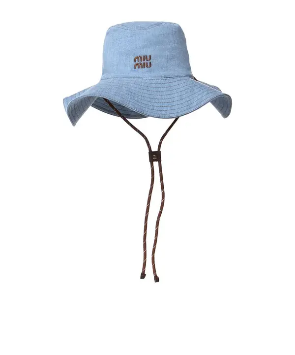 Miu Miu Logo Embroidered Wide Brim Sun Hat - Blue