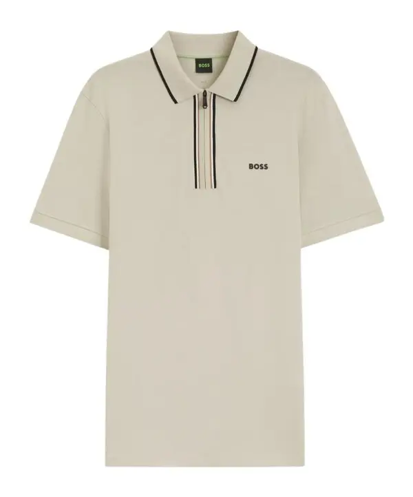 Hugo Boss Zip-fastening Logo-print Polo Shirt - Light Beige