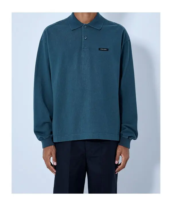 Prada Long-sleeve Jersey Polo Shirt - Green