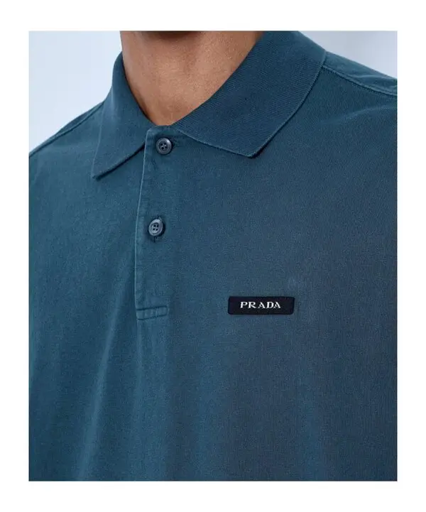 Prada Long-sleeve Jersey Polo Shirt - Green