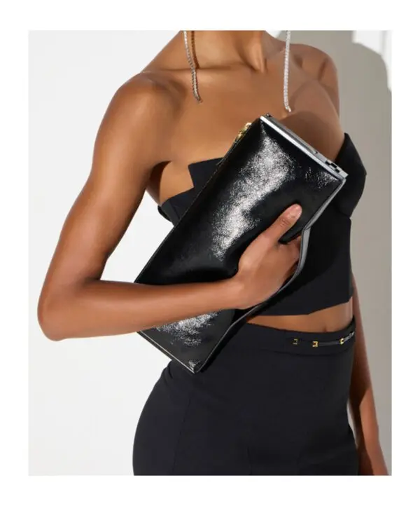 Elisabetta Franchi Patent-effect Clutch Bag