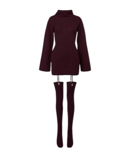 AYA MUSE Cursa Ribbed-knit Wool Turtleneck Mini Dress And Tights Set