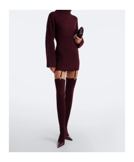 AYA MUSE Cursa Ribbed-knit Wool Turtleneck Mini Dress And Tights Set