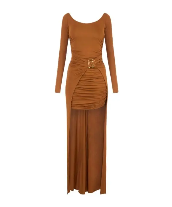 Elisabetta Franchi Red Carpet Dress In Crêpe Jersey - Cigar