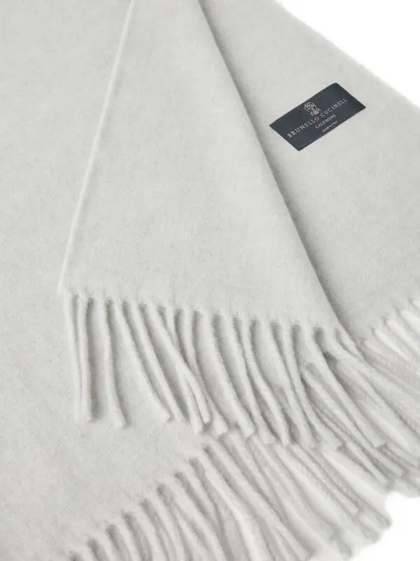 Brunello Cucinelli Logo Detailed Fringed Edge Scarf