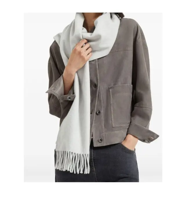 Brunello Cucinelli Logo Detailed Fringed Edge Scarf