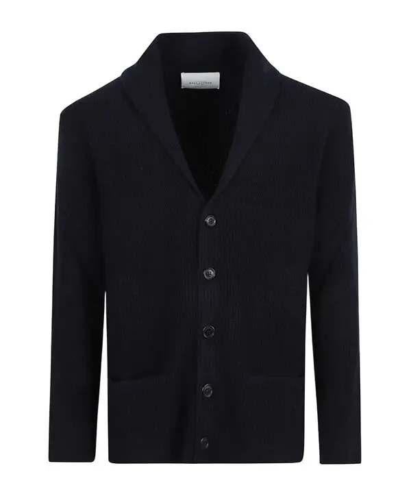 BALLANTYNE Shawl Collar Ribbed Cardigan - Plain Navy
