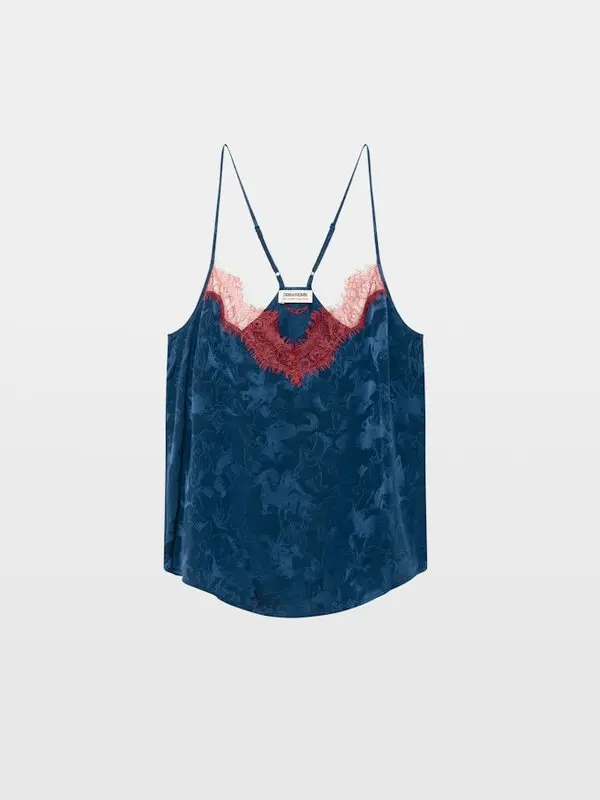Zadig&Voltaire Cespa Silk Camisole With Lace Trim - Marine