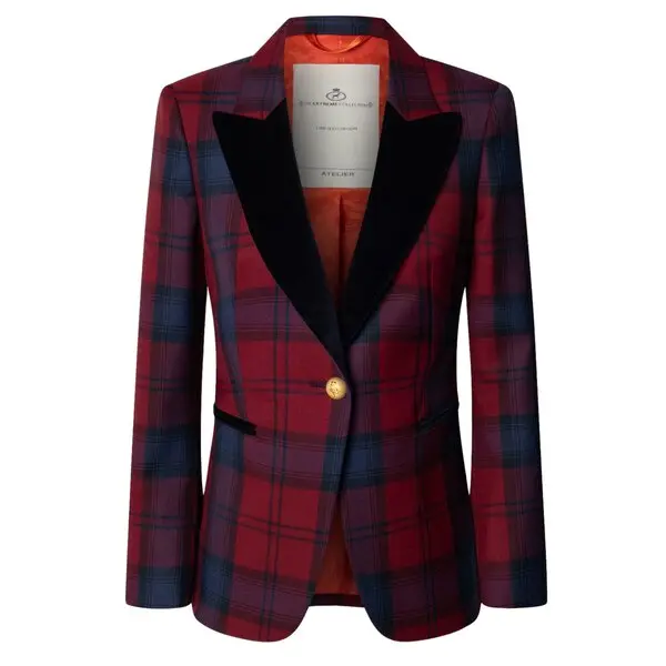 THE EXTREME COLLECTION Checked Wool Blend Blazer With Velvet Lapel