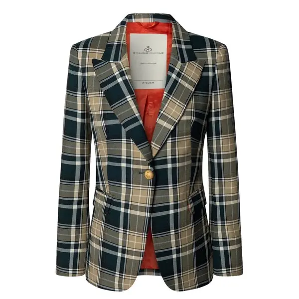 THE EXTREME COLLECTION Neutrals Checked Earth Tone Blazer Murray