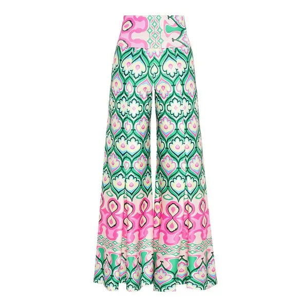 BEATRICE VON TRESCKOW Green / Pink Candy Bloom Stretch Bell Bottom Trousers - Green/pink