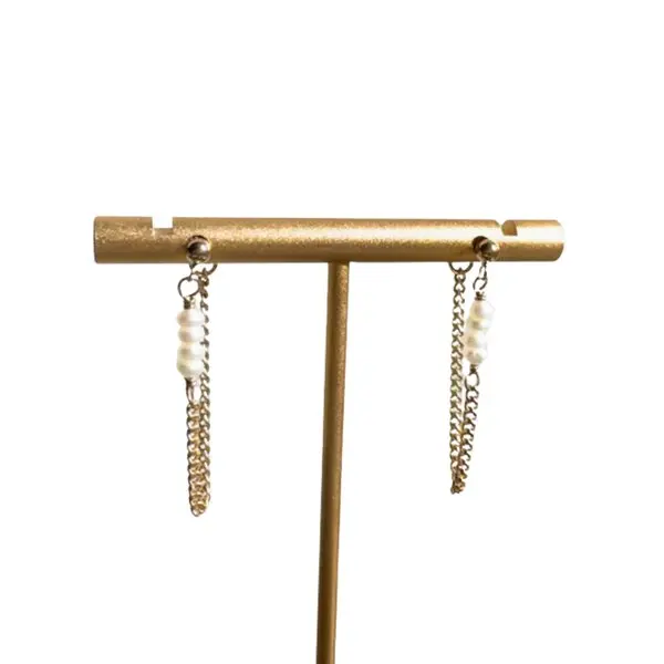 Rachel Nathan White / Gold Post: Pearl & Chain Earrings
