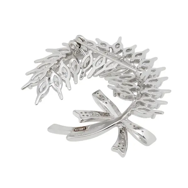 LATELITA Silver Laurel Leaf Brooch With Cubic Zirconia - Silver/white