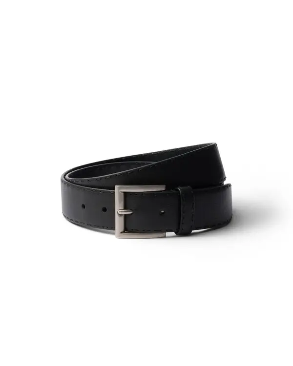 Prada Antiqued Leather Belt With Metal Buckle