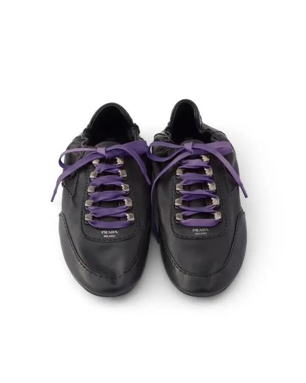 Prada Collapse Antiqued Nappa Leather Sneakers With Hooks