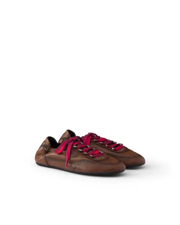Prada Collapsible Nappa Leather Sneakers - Brown