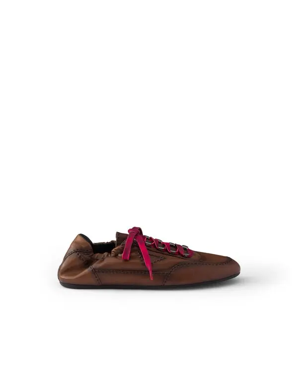 Prada Collapsible Nappa Leather Sneakers - Brown