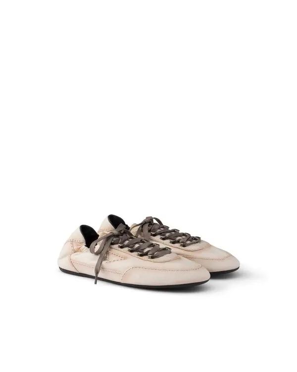 Prada Collapse Antiqued Nappa Leather Sneakers With Hooks