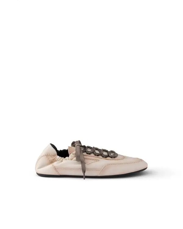 Prada Collapse Antiqued Nappa Leather Sneakers With Hooks