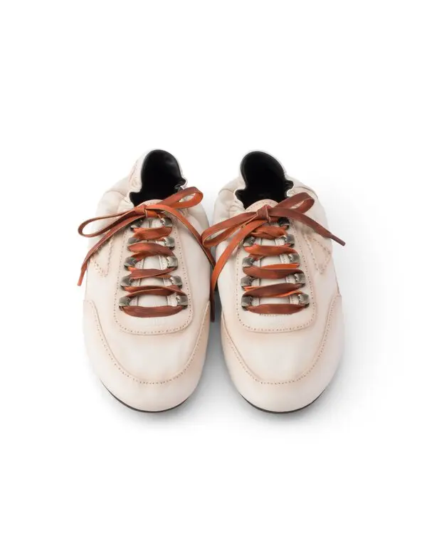 Prada Collapse Antiqued Nappa Leather Sneakers With Hooks