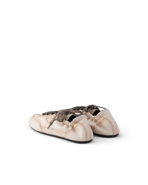 Prada Collapse Antiqued Nappa Leather Sneakers With Hooks