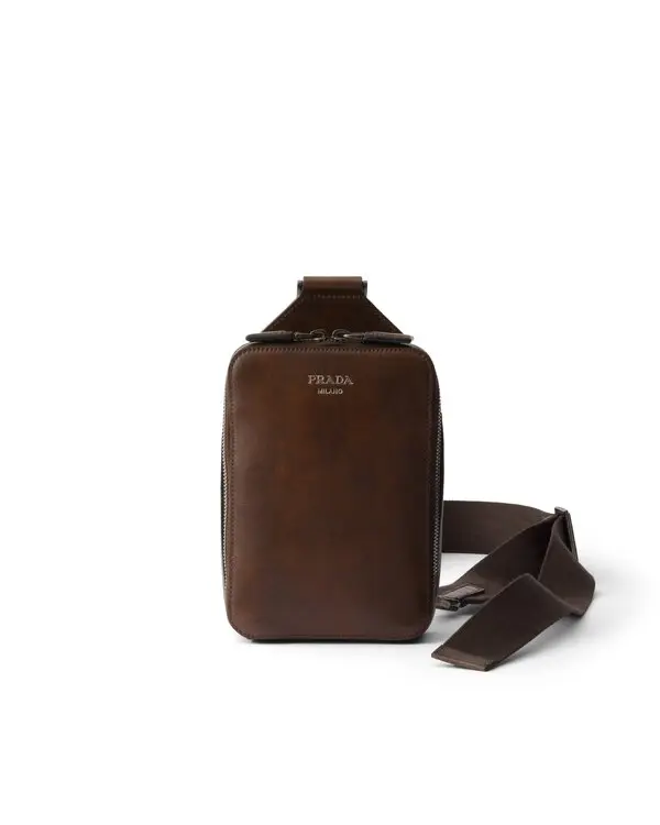Prada Brique Antiqued Leather Bag - Brown