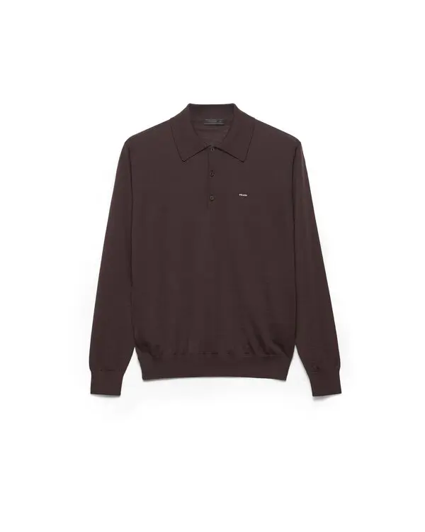 Prada Long-sleeved Superfine Wool Polo Sweater - Brown
