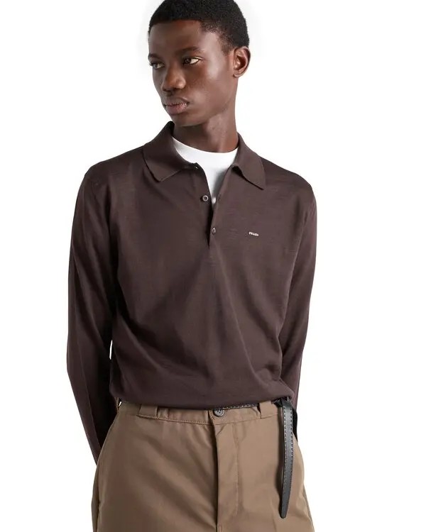 Prada Long-sleeved Superfine Wool Polo Sweater