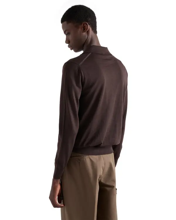 Prada Long-sleeved Superfine Wool Polo Sweater