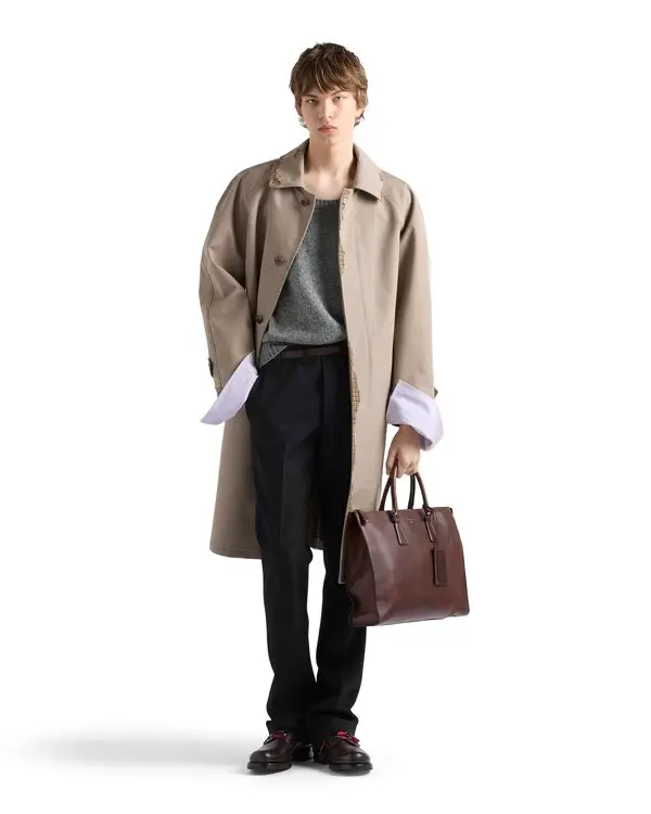Prada Leather Tote Bag With Zipper Closure