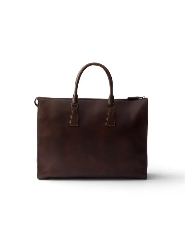 Prada Leather Tote Bag With Zipper Closure