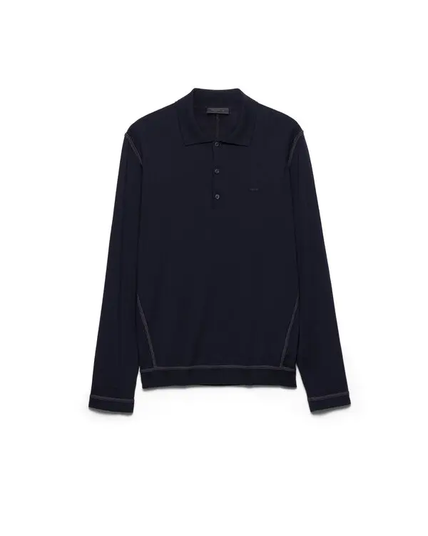 Prada Long-sleeved Wool Polo Sweater - Blue