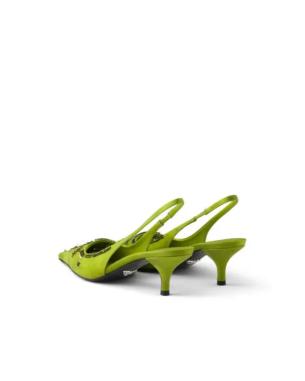 Prada Embroidered Satin Slingback Pumps