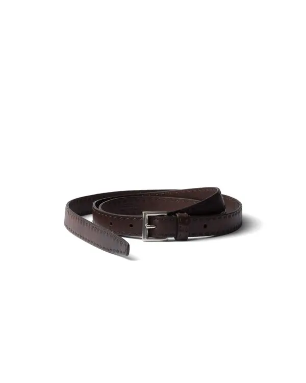 Prada Antiqued Leather Belt With Metal Buckle