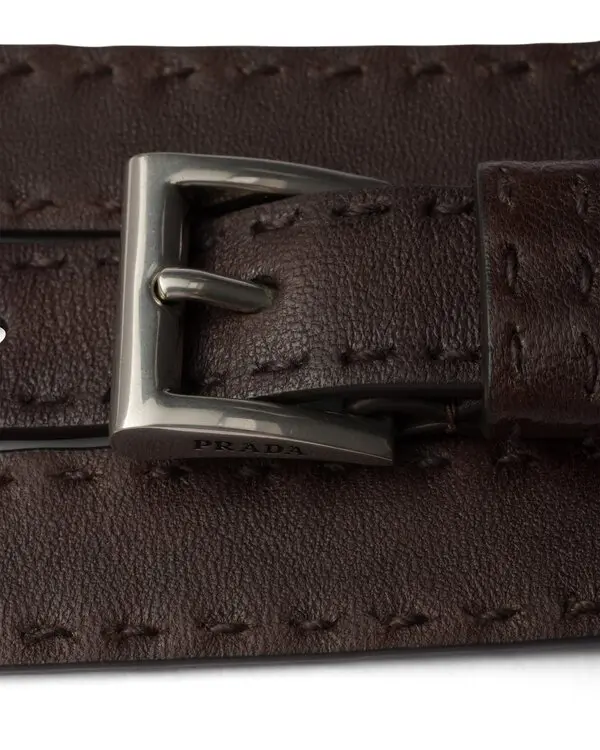 Prada Antiqued Leather Belt With Metal Buckle
