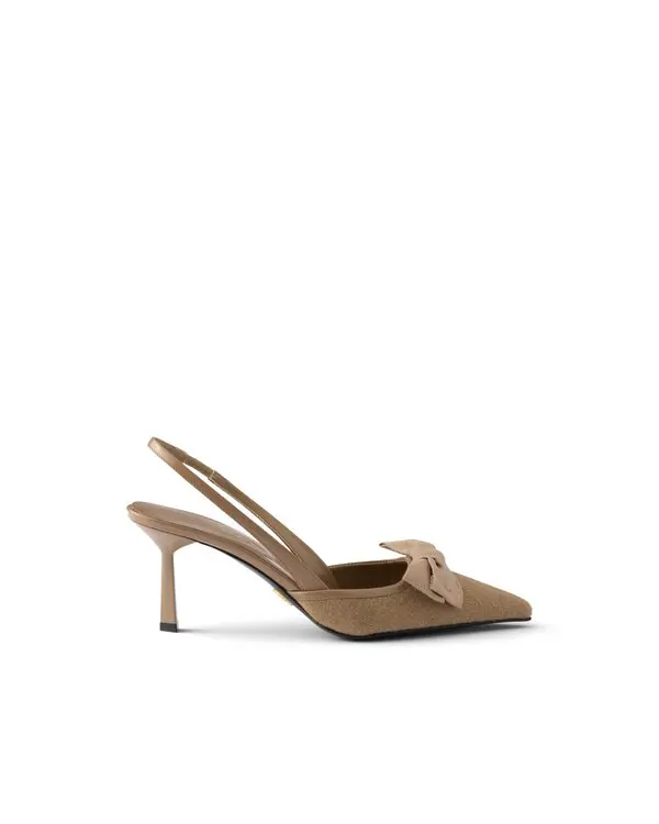 Prada Fabric Slingback Pumps With Bow Detailing