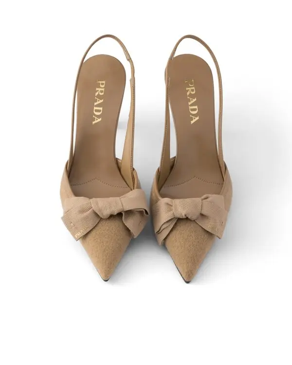 Prada Fabric Slingback Pumps With Bow Detailing