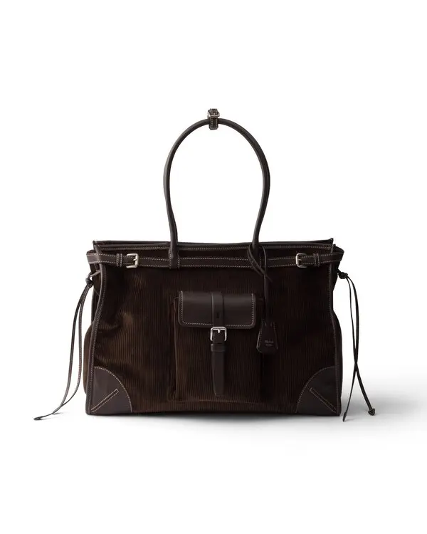 Prada Bonnie Extra Large Corduroy And Leather Handbag - Brown