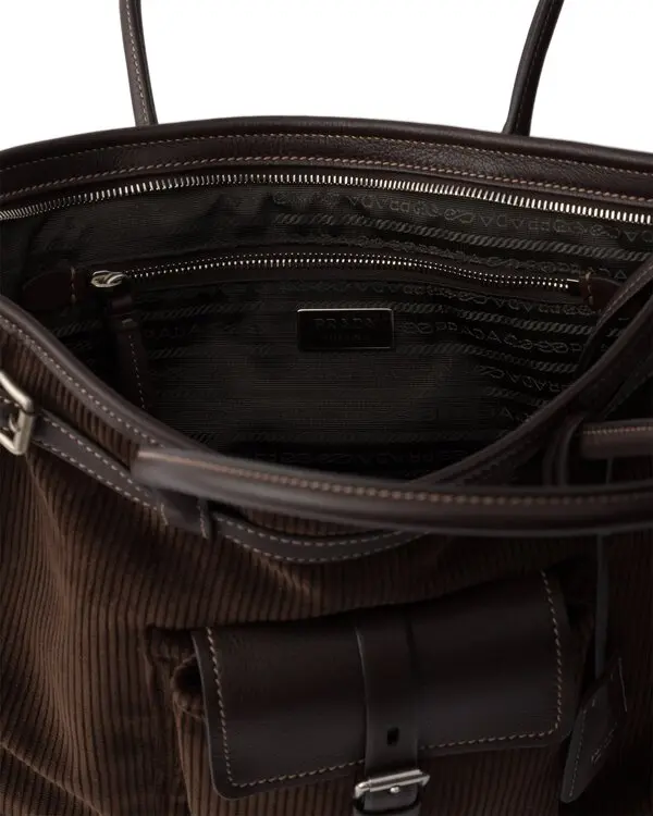 Prada Bonnie Extra Large Corduroy And Leather Handbag