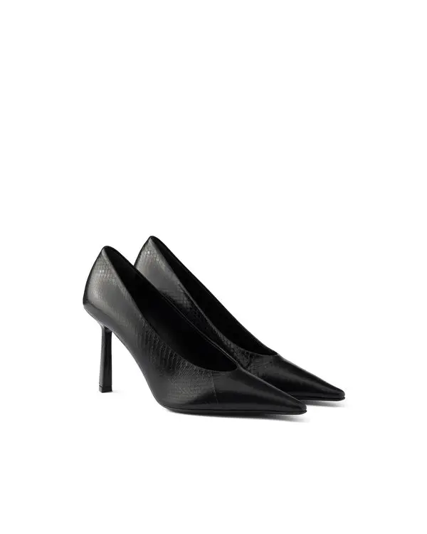 Prada Ayers Leather Pointy Toe Pumps - Black