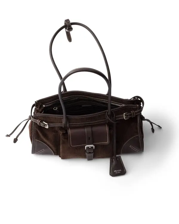 Prada Bonnie Medium Corduroy And Leather Handbag