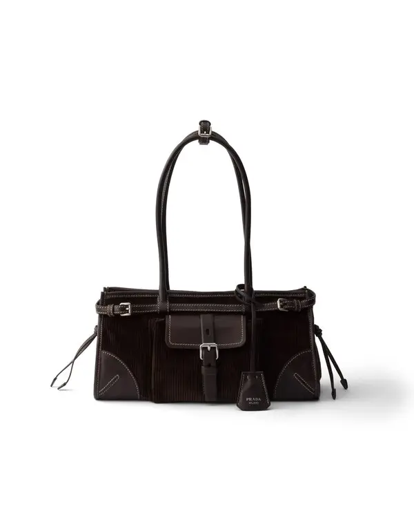 Prada Bonnie Medium Corduroy And Leather Handbag - Brown