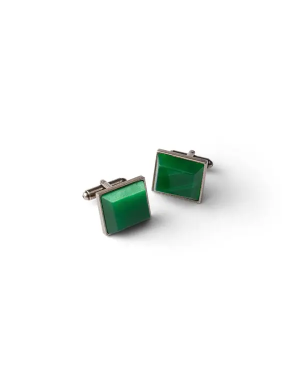 Prada Metal And Semi-precious Stone Square Cufflinks - Green