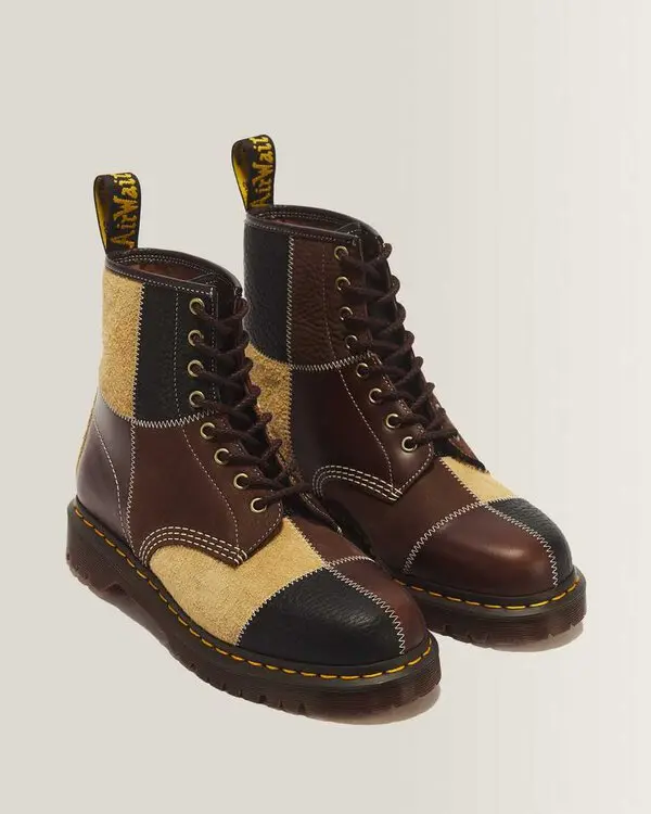 Dr. Martens 1460 Patchwork Lace Up Leather And Nubuck Boots