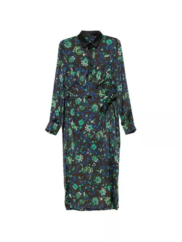 Sacai Floral-print Ruffled Dress - Brown