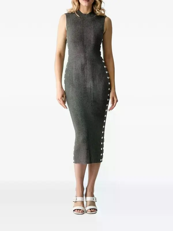 Karl Lagerfeld Ribbed-knit Stud-embellished Dress - Grey