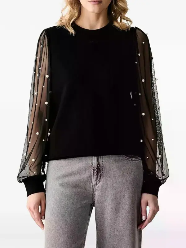 Karl Lagerfeld Pearl-embellished Mesh-sleeve Sweatshirt - Black